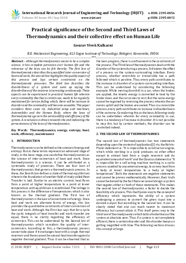 Practical significance of the Second and Third Laws of Thermodynamics ...