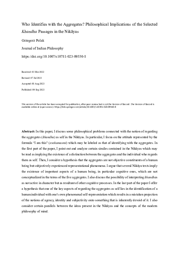 (PDF) Who Identifies with the Aggregates? Philosophical Implications of ...