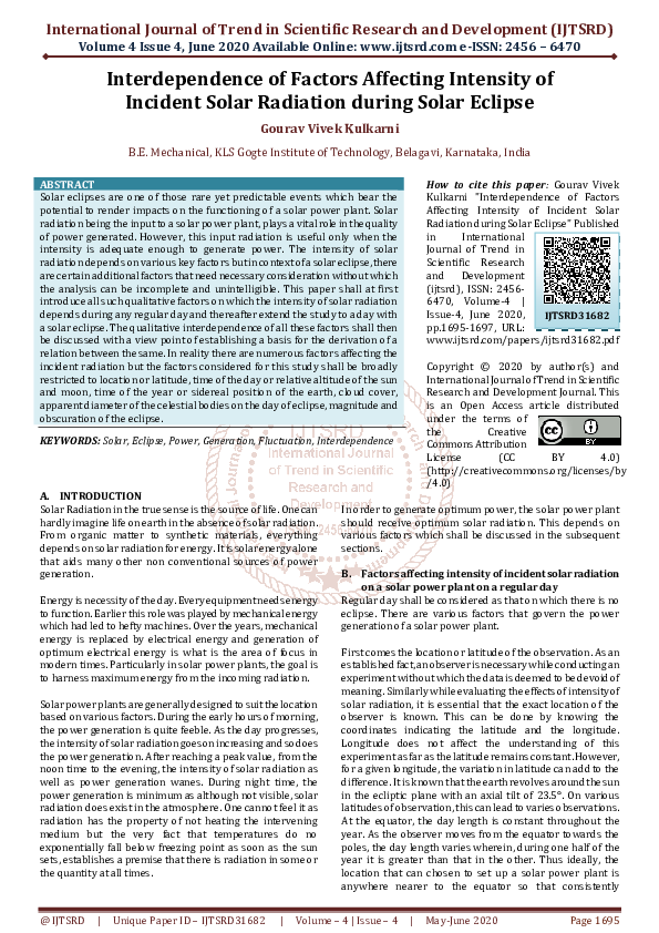 (PDF) Interdependence of Factors Affecting Intensity of Incident Solar Radiation during Solar ...