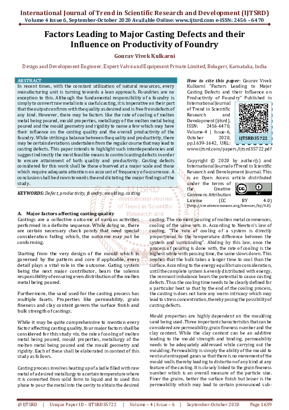 (PDF) Factors Leading to Major Casting Defects and their Influence on ...