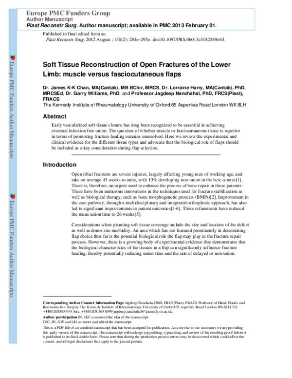 Pdf Soft Tissue Reconstruction Of Open Fractures Of The Lower Limb