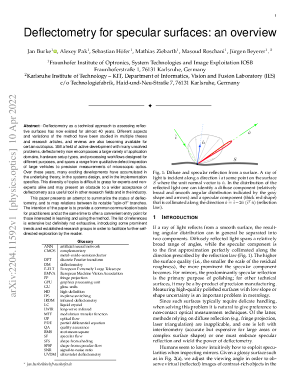 (PDF) Deflectometry for specular surfaces: an overview