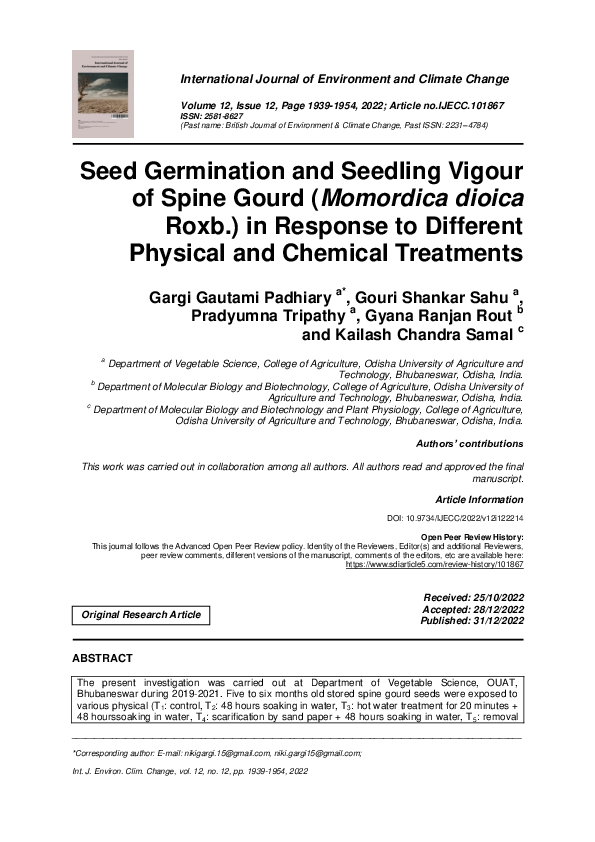 (PDF) Seed Germination and Seedling Vigour of Spine Gourd (Momordica dioica Roxb.) in Response ...