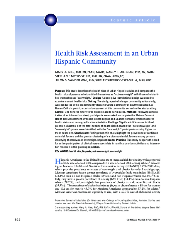 (PDF) Health Risk Assessment in an Urban Hispanic Community