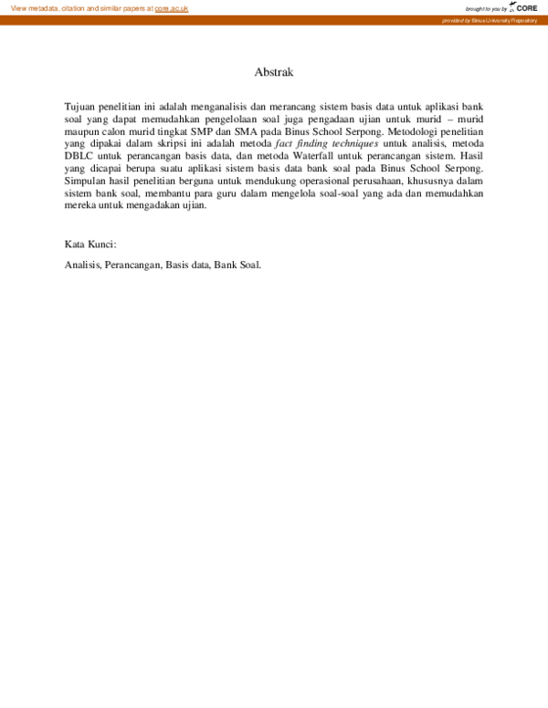 (PDF) Analisis Dan Perancangan Sistem Basis Data Untuk Aplikasi Bank Soal Pada Binus School Serpong