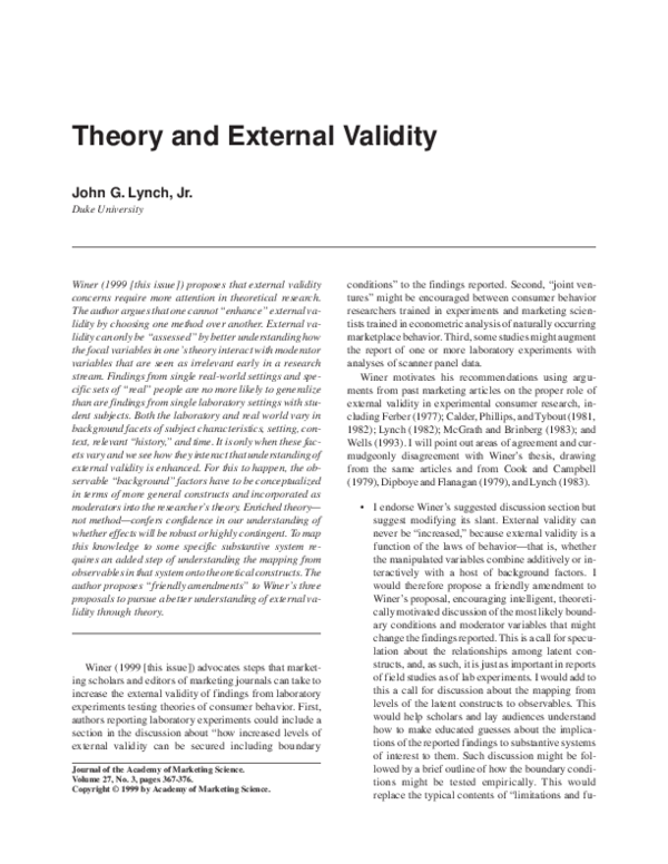 (PDF) Theory and External Validity