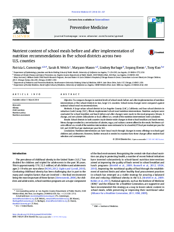 (PDF) Nutrient content of school meals before and after implementation of nutrition ...