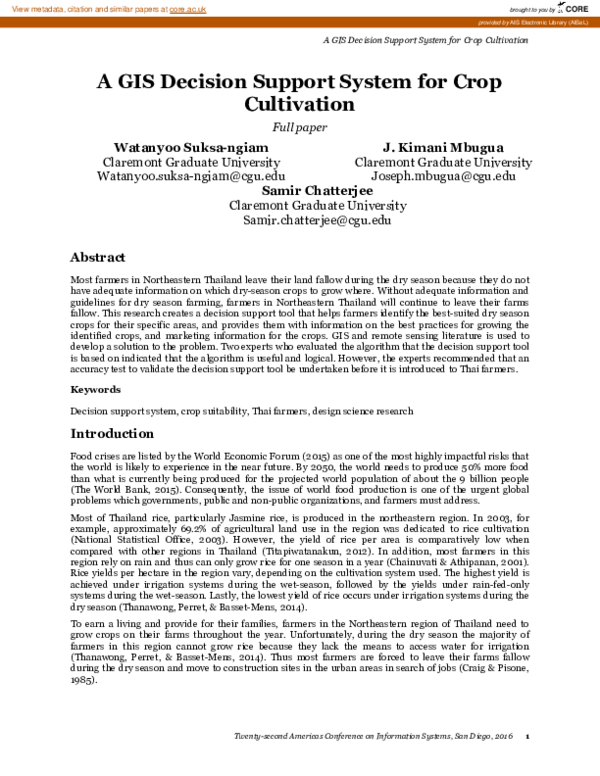 (PDF) A GIS Decision Support System for Crop Cultivation