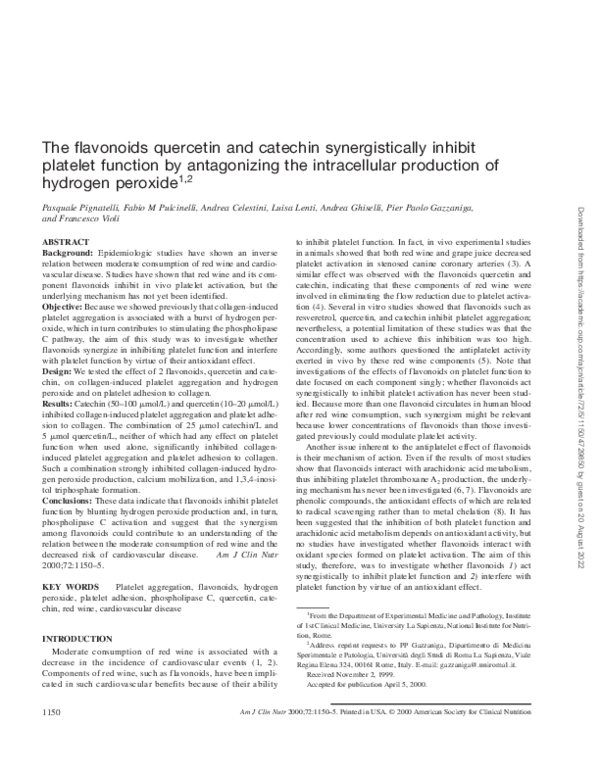 (PDF) The flavonoids quercetin and catechin synergistically inhibit platelet function by ...