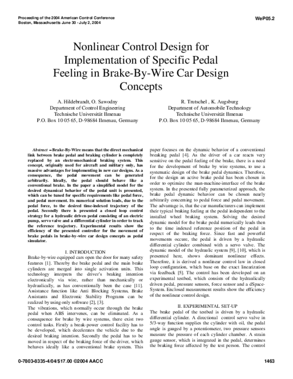 (PDF) Nonlinear control design for implementation of specific pedal ...