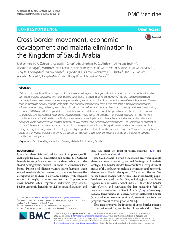 (PDF) Cross-border movement, economic development and malaria ...