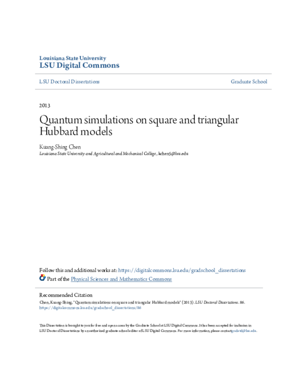 (PDF) Quantum simulations on square and triangular Hubbard models | Brains Chen - Academia.edu