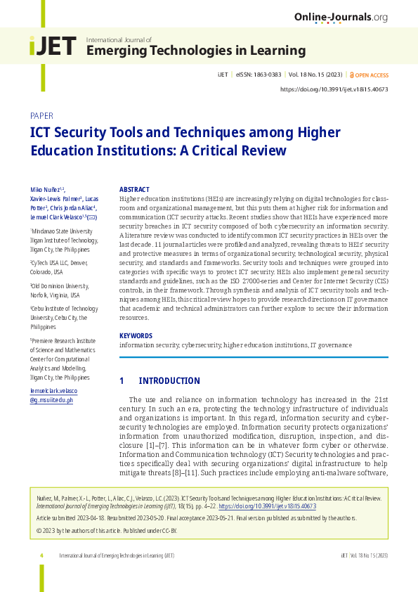 (PDF) ICT Security Tools and Techniques among Higher Education ...