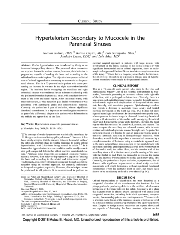 (PDF) Hypertelorism Secondary to Mucocele in the Paranasal Sinuses ...