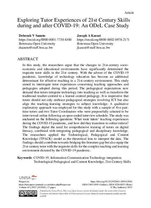 (PDF) Exploring Tutor Experiences of 21st Century Skills during and after COVID-19: An ODeL Case ...