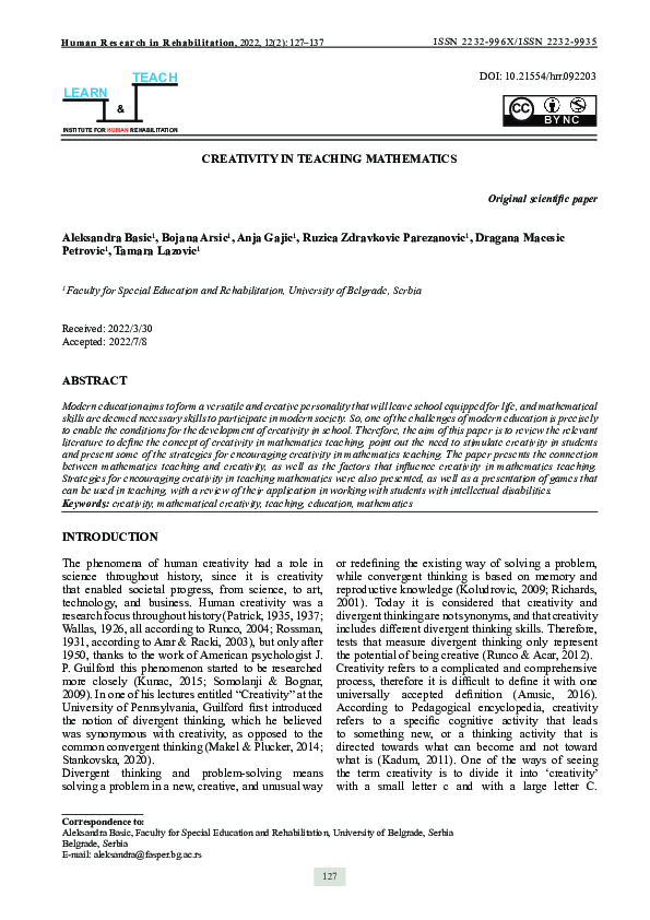 (PDF) Creativity in Teaching Mathematics