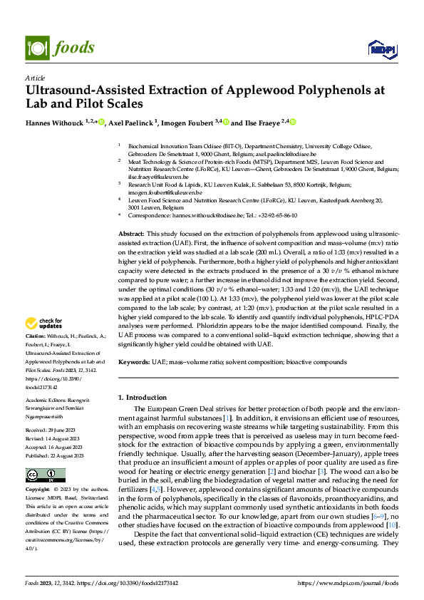 (PDF) Ultrasound-Assisted Extraction of Applewood Polyphenols at Lab and Pilot Scales