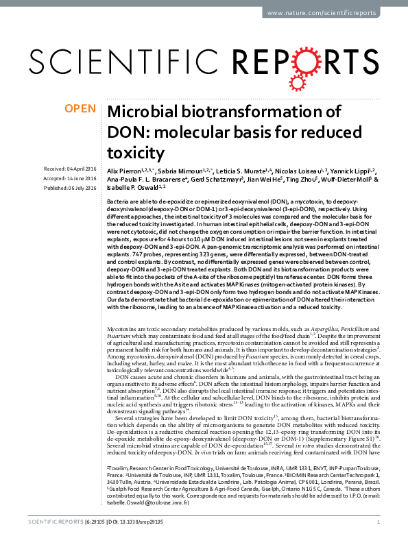 (PDF) Microbial biotransformation of DON: molecular basis for reduced ...
