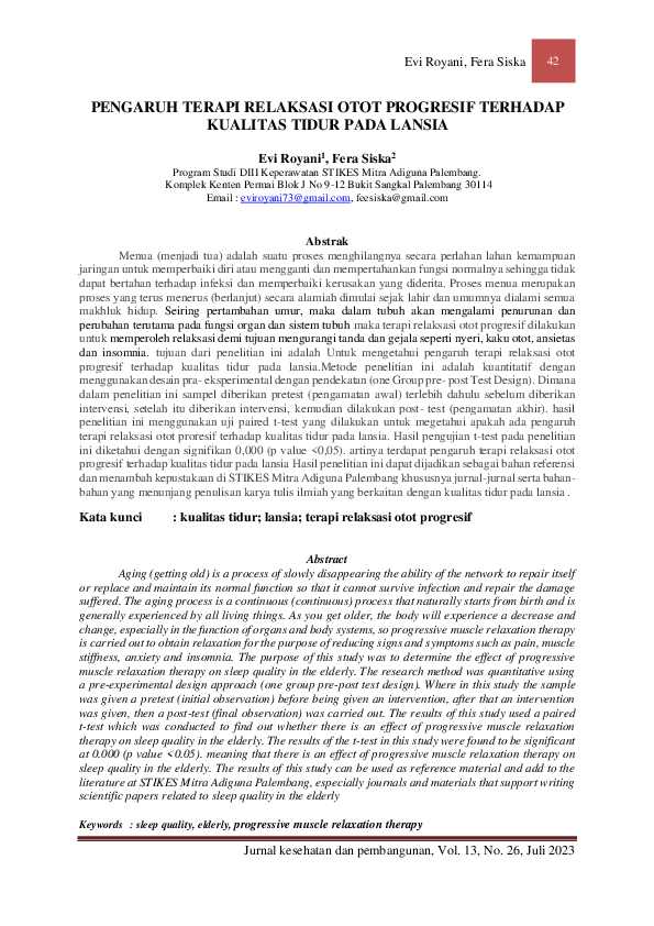 (PDF) Pengaruh Terapi Relaksasi Otot Progresif Terhadap Kualitas Tidur Pada Lansia