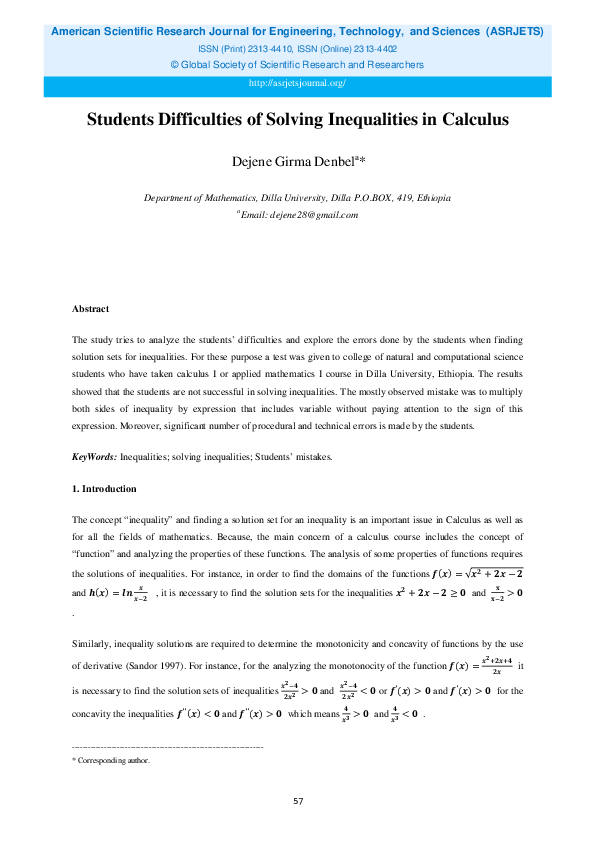 (PDF) Students Difficulties of Solving Inequalities in Calculus