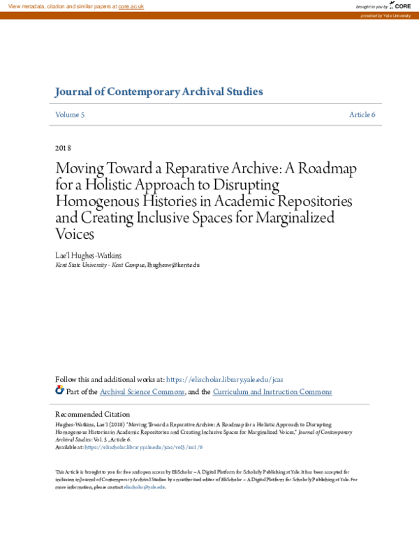 (PDF) Moving Toward a Reparative Archive: A Roadmap for a Holistic ...