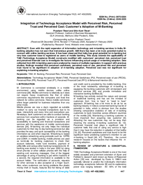 (PDF) Integration of Technology Acceptance Model with Perceived Risk ...