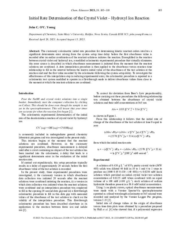 (PDF) Initial Rate Determination of the Crystal Violet -Hydroxyl Ion ...