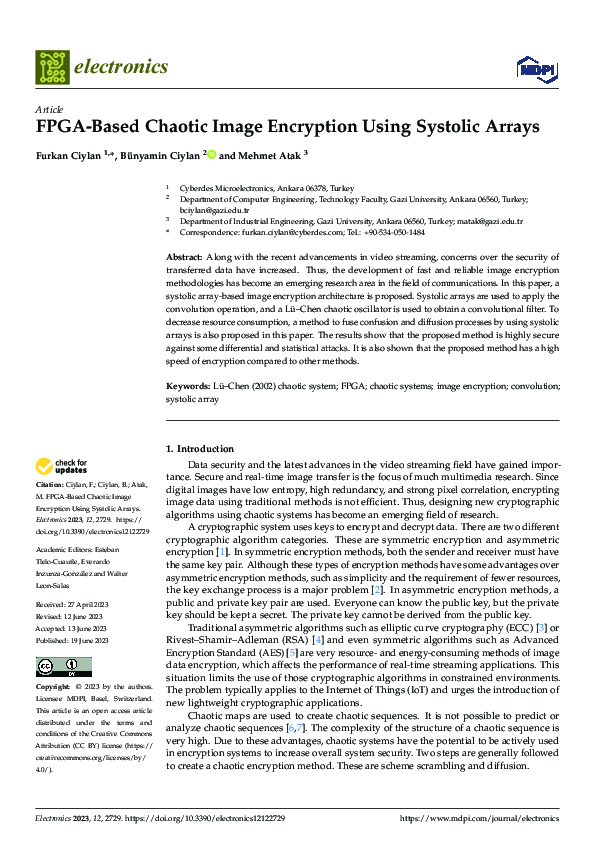 Pdf Fpga Based Chaotic Image Encryption Using Systolic Arrays