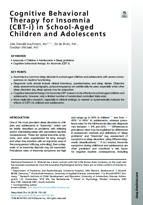 (PDF) Cognitive Behavioral Therapy for Insomnia (CBT-I) for an Adult With Multiple Sclerosis