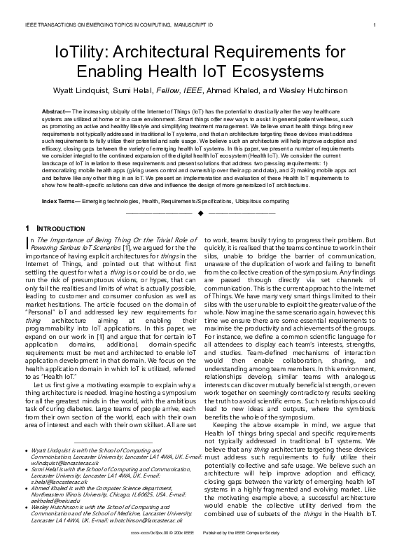 (PDF) IoTility: Architectural Requirements for Enabling Health IoT Ecosystems