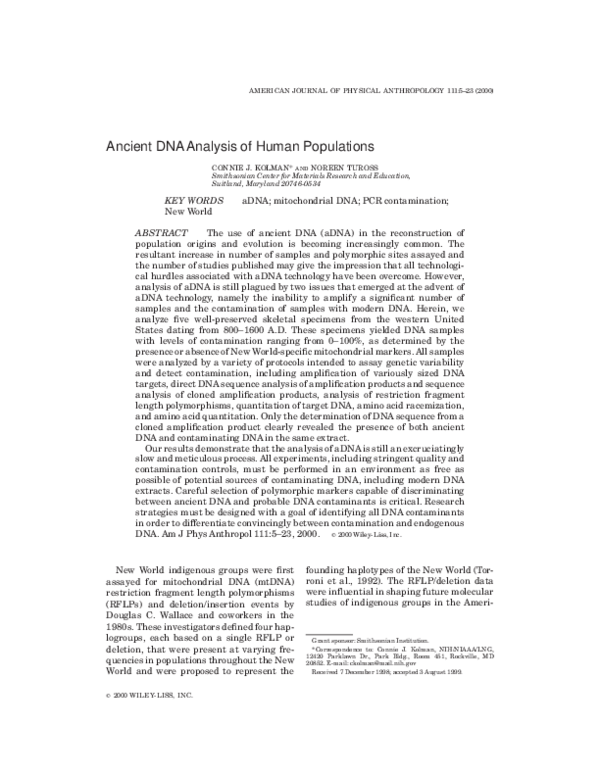 (PDF) Ancient DNA analysis of human populations