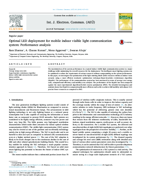 Pdf Optimal Led Deployment For Mobile Indoor Visible Light Communication System Performance