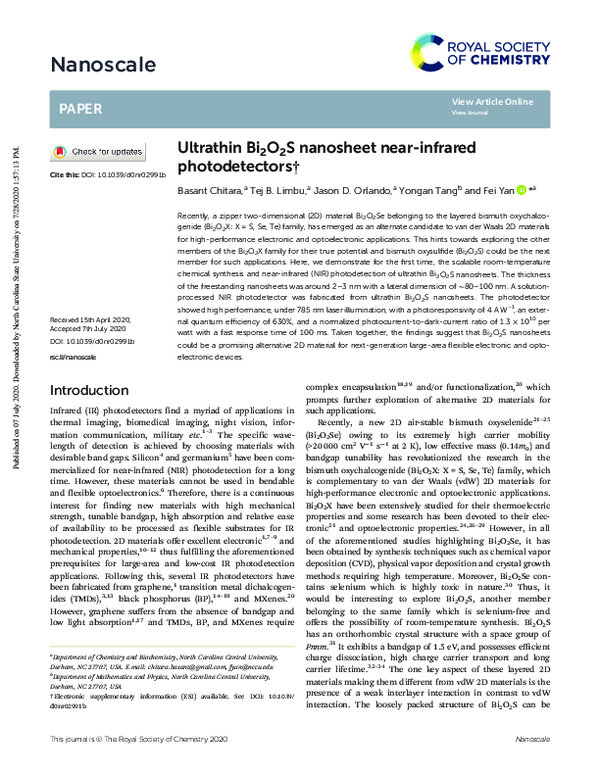 (PDF) Ultrathin Bi2O2S nanosheet near-infrared photodetectors