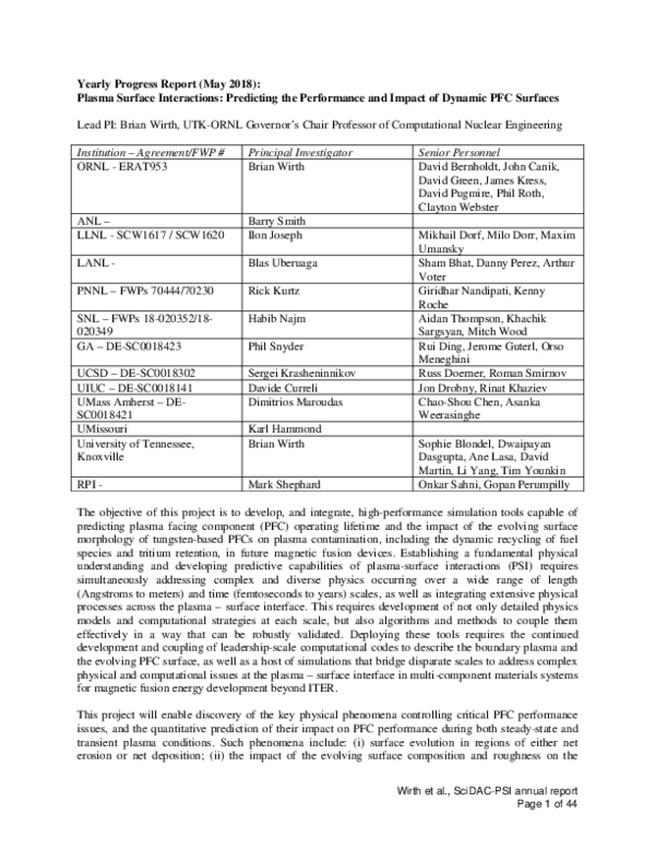 (PDF) Plasma Surface Interactions: Predicting the Performance and ...