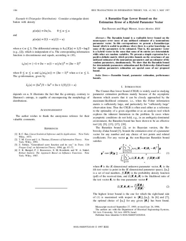 (PDF) A Barankin-type lower bound on the estimation error of a hybrid ...
