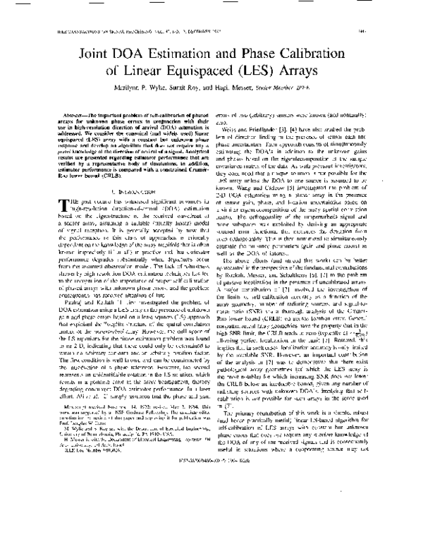 Pdf Joint Doa Estimation And Phase Calibration Of Linear Equispaced Les Arrays