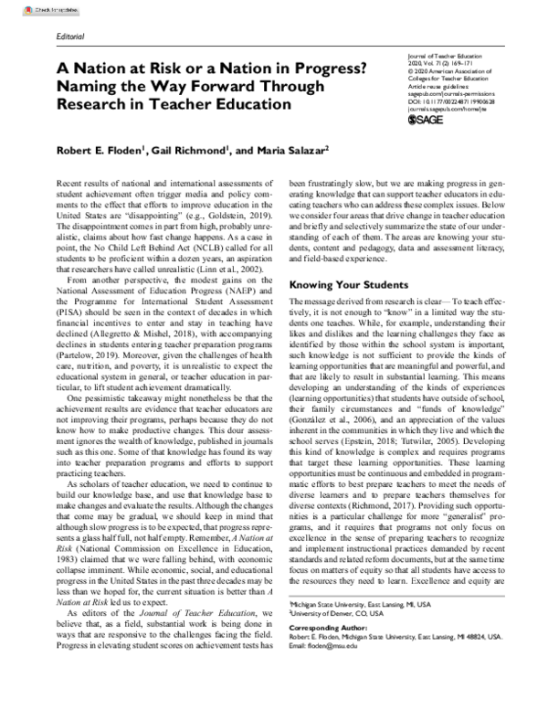 (PDF) A Nation at Risk or a Nation in Progress? Naming the Way Forward ...