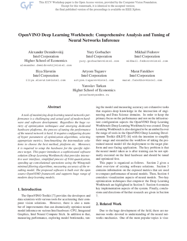 Pdf Openvino Deep Learning Workbench Comprehensive Analysis And Tuning Of Neural Networks
