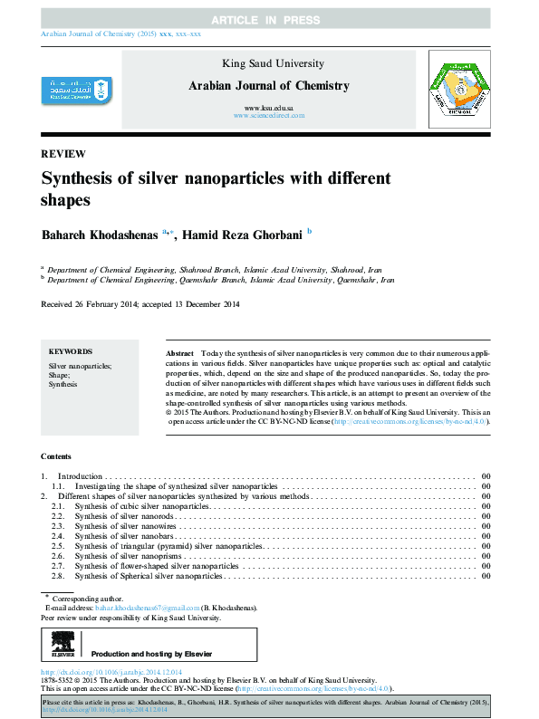 (PDF) Synthesis of silver nanoparticles with different shapes