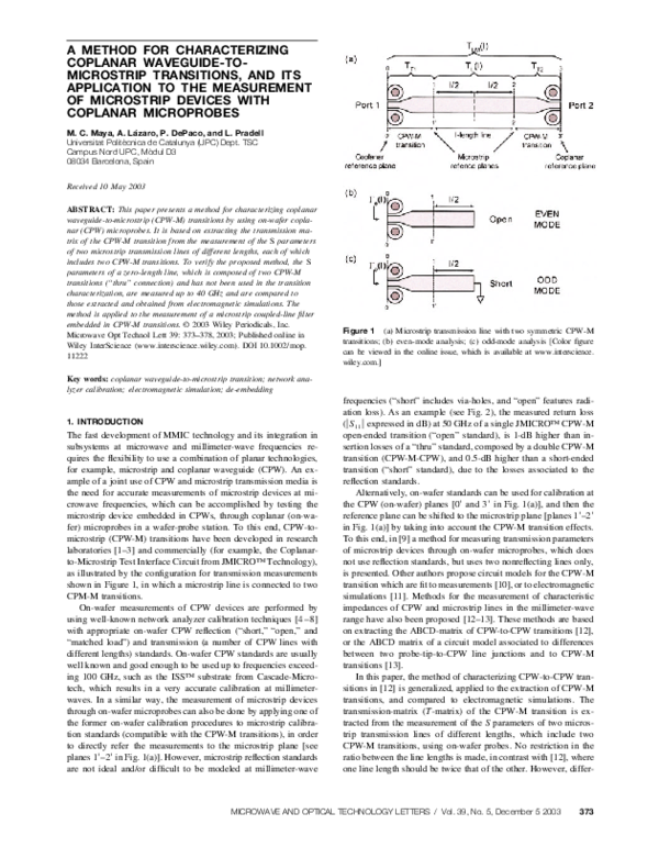 (PDF) A method for characterizing coplanar waveguide-to-microstrip transitions, and its ...