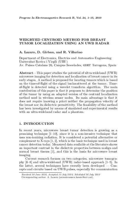 Pdf Weighted Centroid Method For Breast Tumor Localization Using An