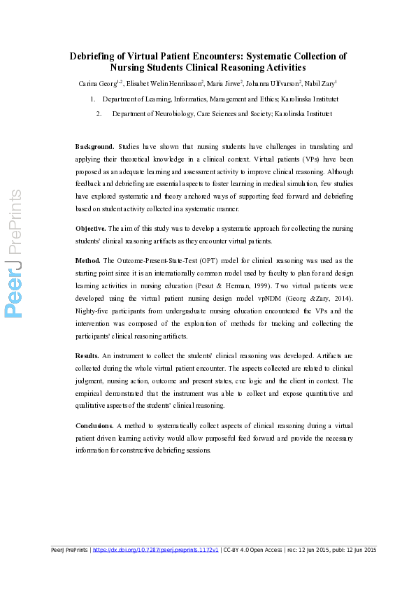 (PDF) Debriefing of virtual patient encounters: Systematic collection of nursing students ...