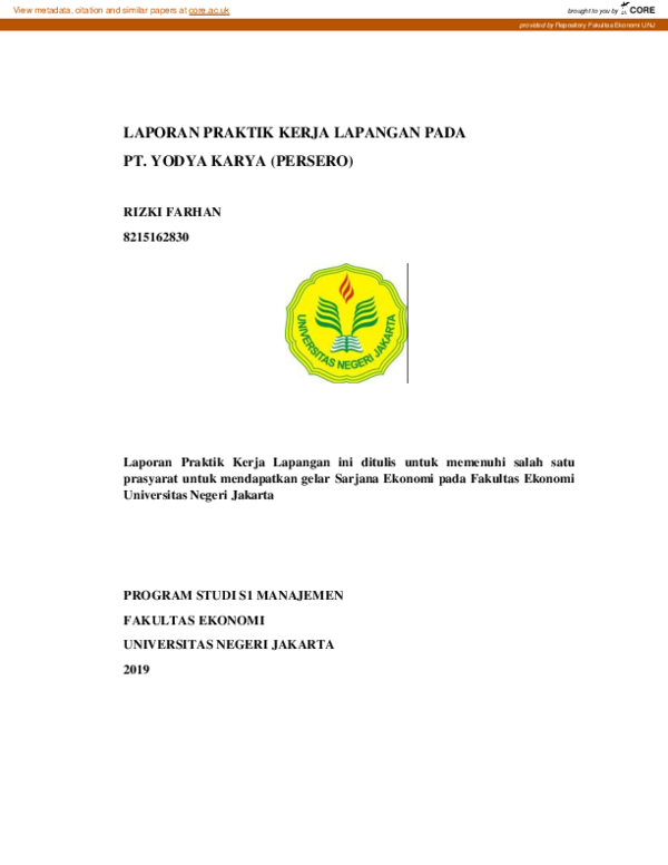 (PDF) Laporan Praktik Kerja Lapangan Pada Pt. Yodya Karya (Persero) | rizki farhan - Academia.edu
