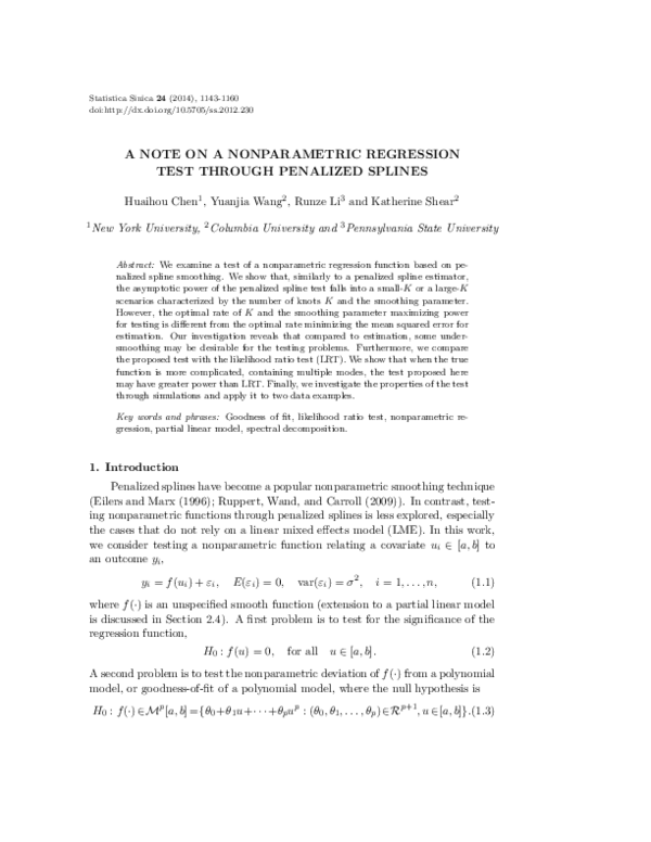 (PDF) A note on a nonparametric regression test through penalized splines (PDF) A note on a nonparametric regression test through penalized splines