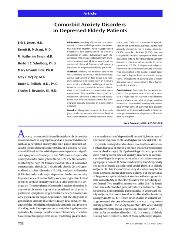 (PDF) Comorbid Anxiety Disorders in Depressed Elderly Patients