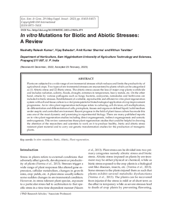 (PDF) In vitro Mutations for Biotic and Abiotic Stresses: A Review
