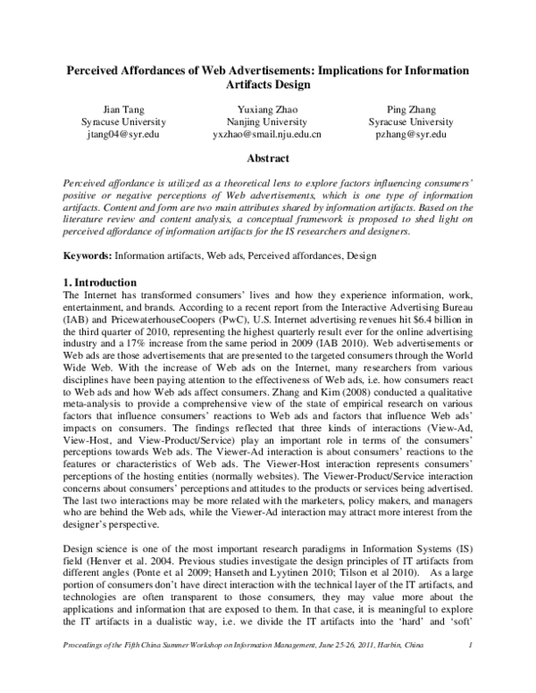 (PDF) Perceived affordances of web advertisements: implications for information artifacts design