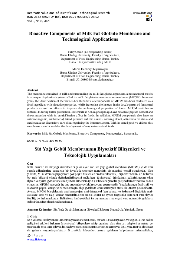 (PDF) Bioactive Components of Milk Fat Globule Membrane and ...