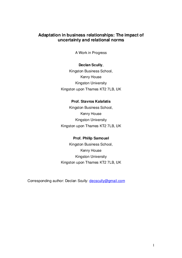 (PDF) Adaptation in business relationships: The impact of uncertainty ...