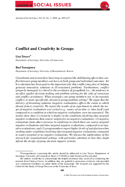 (PDF) Conflict and Creativity in Groups